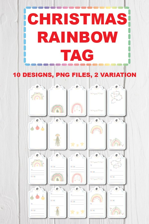 Christmas Tags and Labels with Rainbows