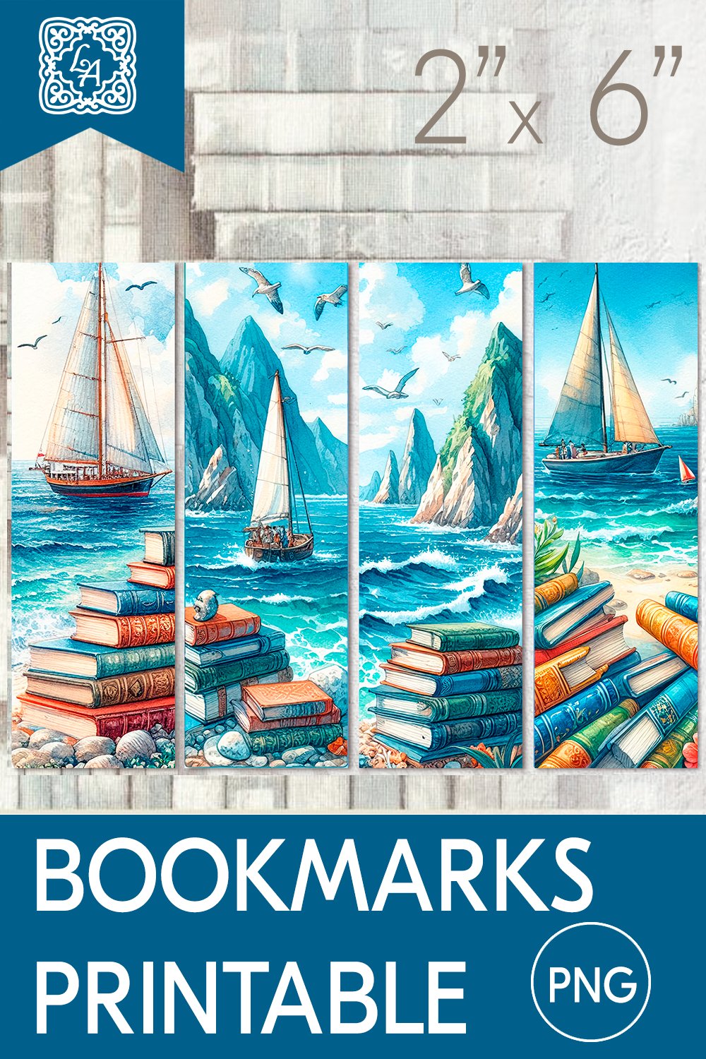 Books & Sea Printable Bookmark 4 PNG