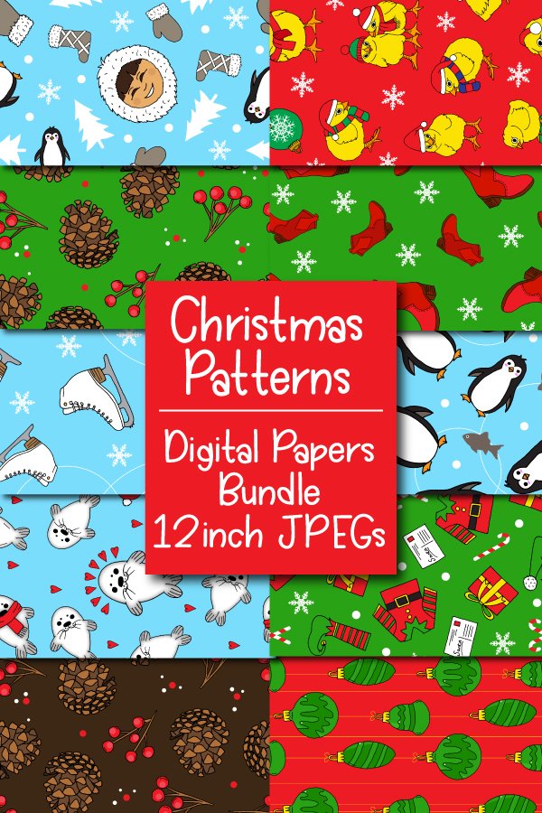 Christmas Winter Patterns Kids Digital Papers Bundle