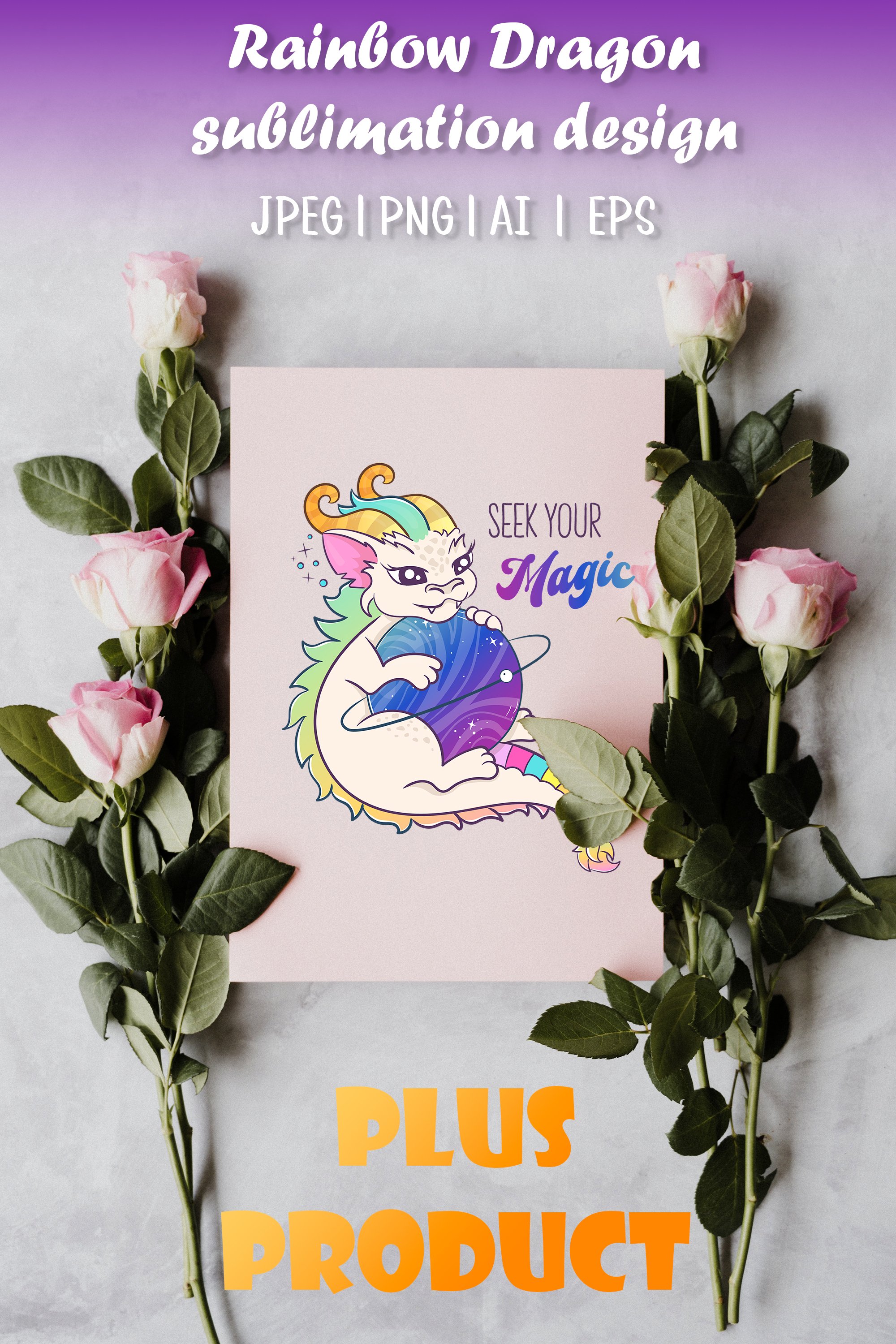 Kawaii rainbow dragon with planet sublimation design