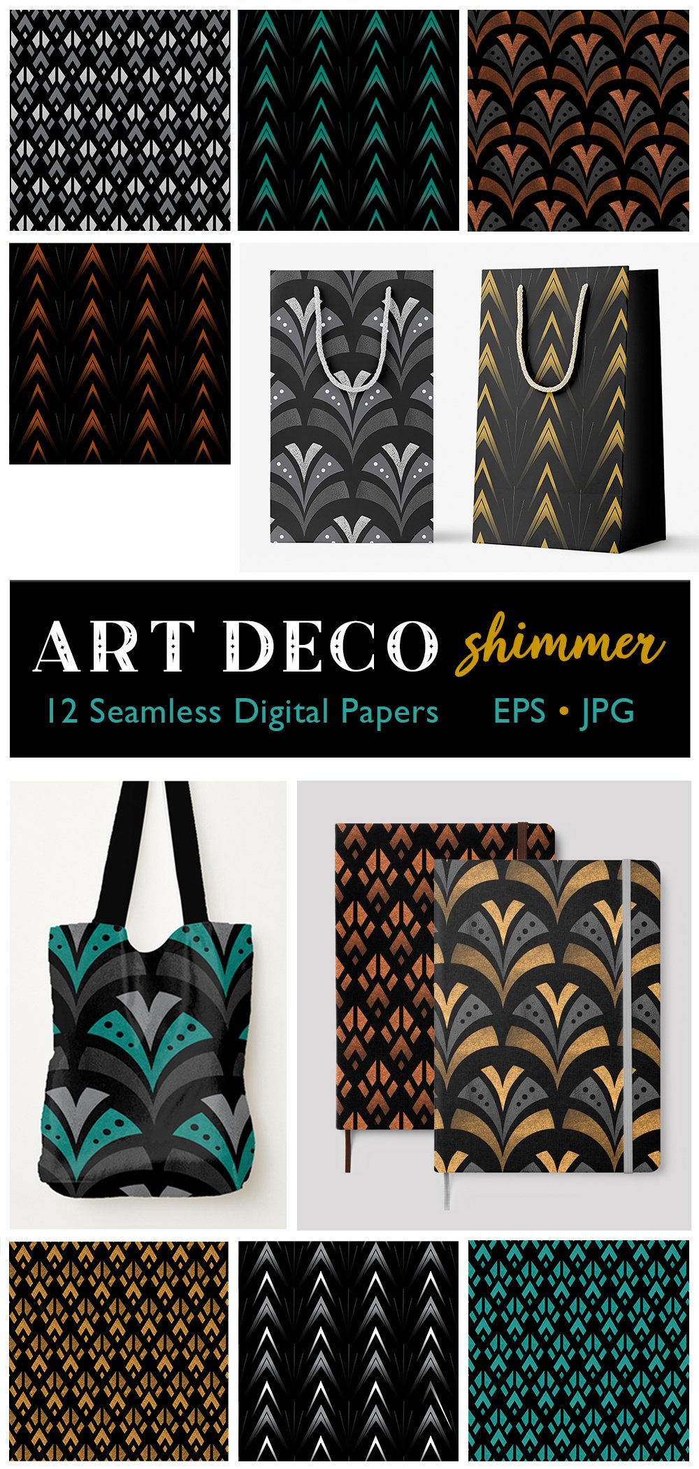 Seamless Art Deco Patterns, Art Deco Digital Paper Pack