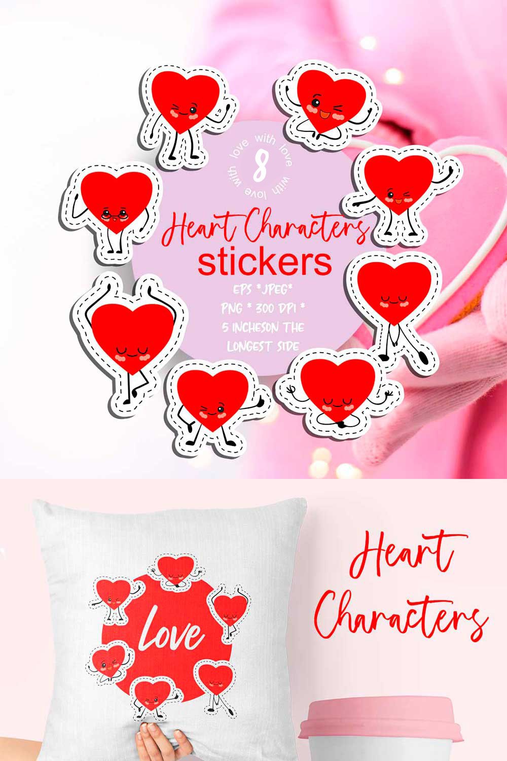 red hearts sticker cartoon hearts characters