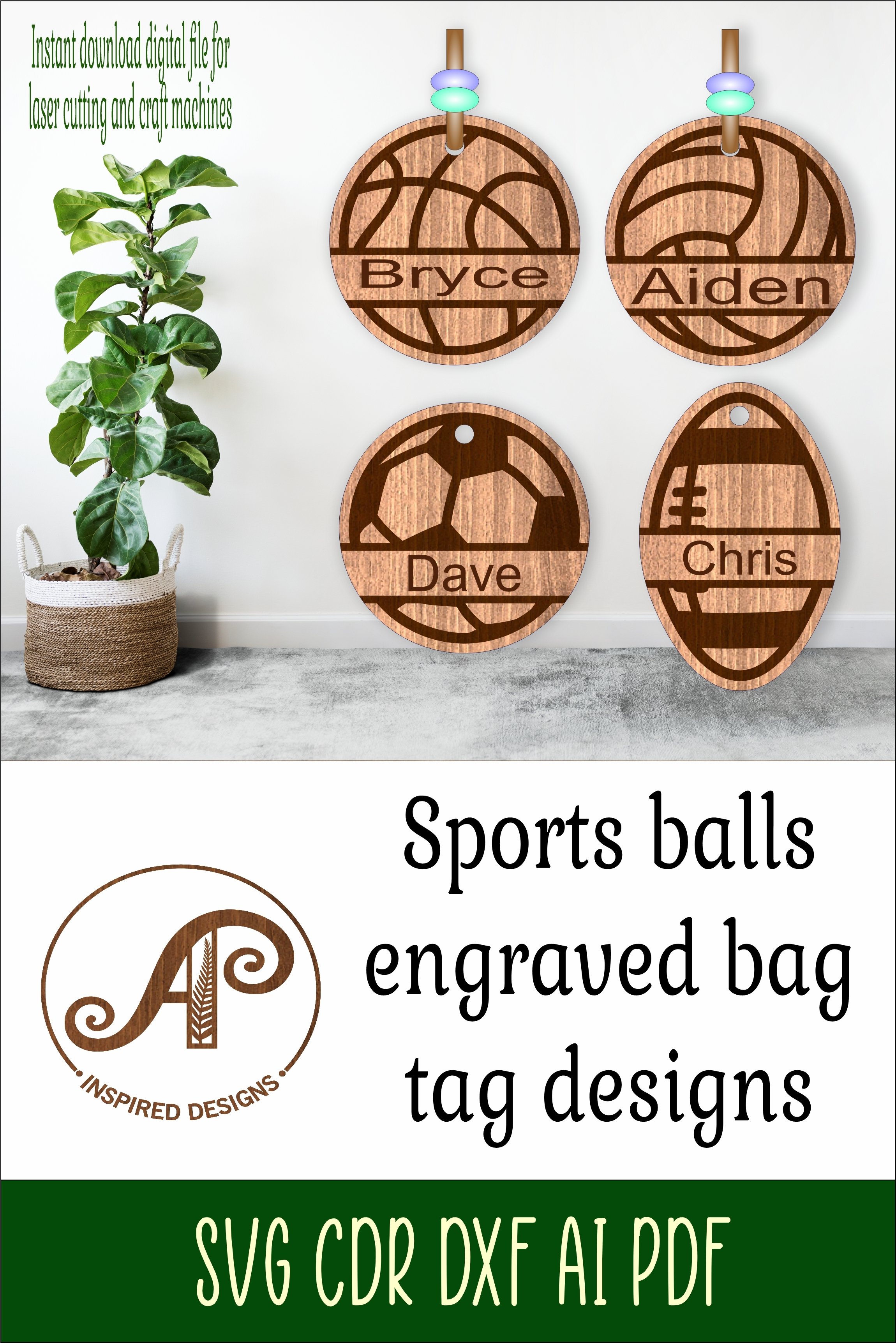 Sports name tag SVG engraved laser cut, instant download