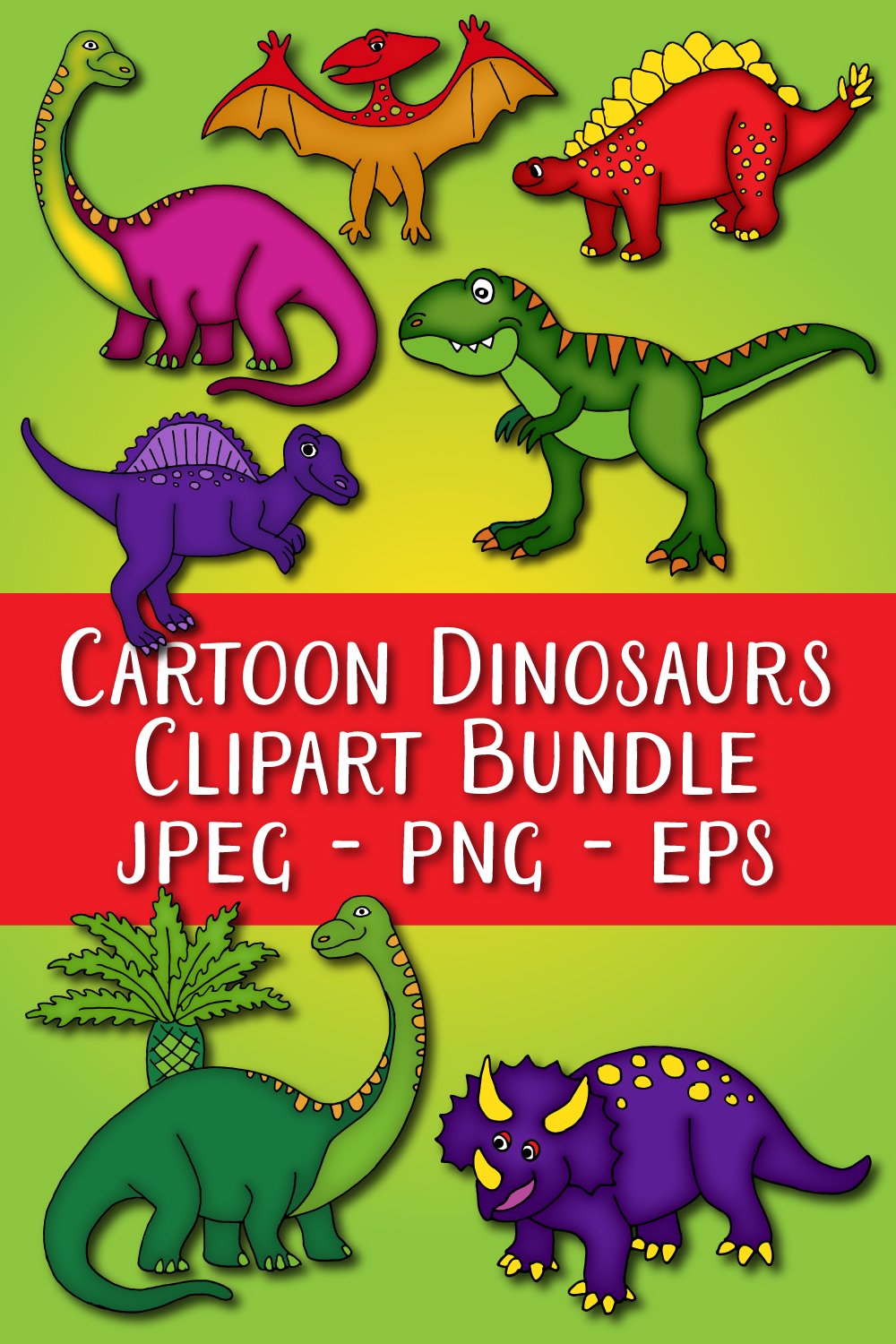 Dinosaur Clipart Bundle | Cartoon Dinosaurs Vector Clipart