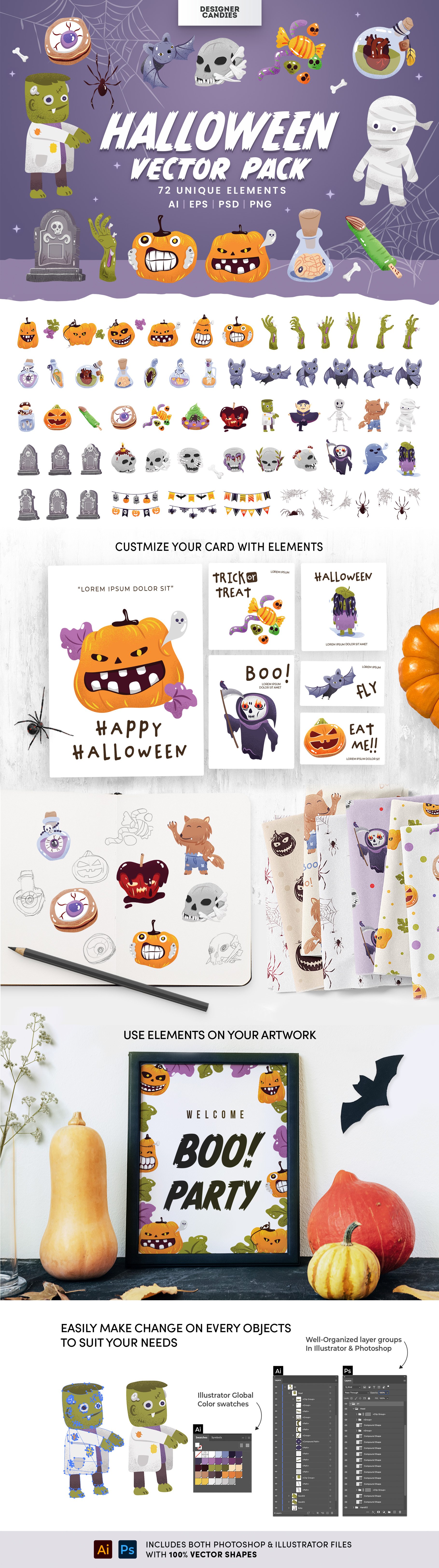 Halloween Vector Graphics & Cartoon Clipart Pack