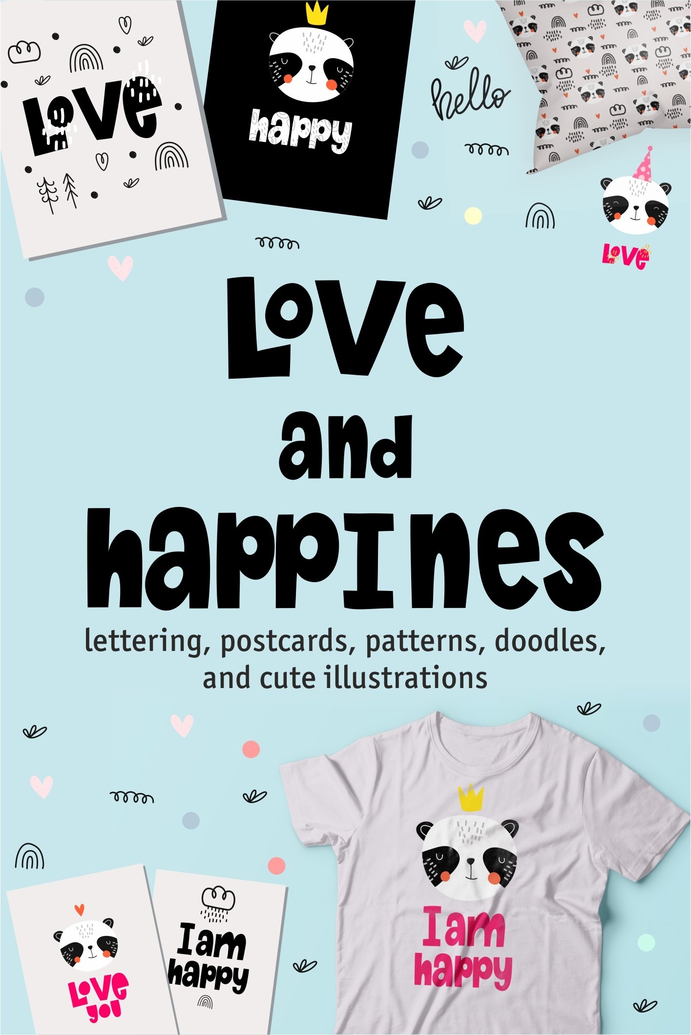 Patterns, cute illustrations, postcards, and lettering