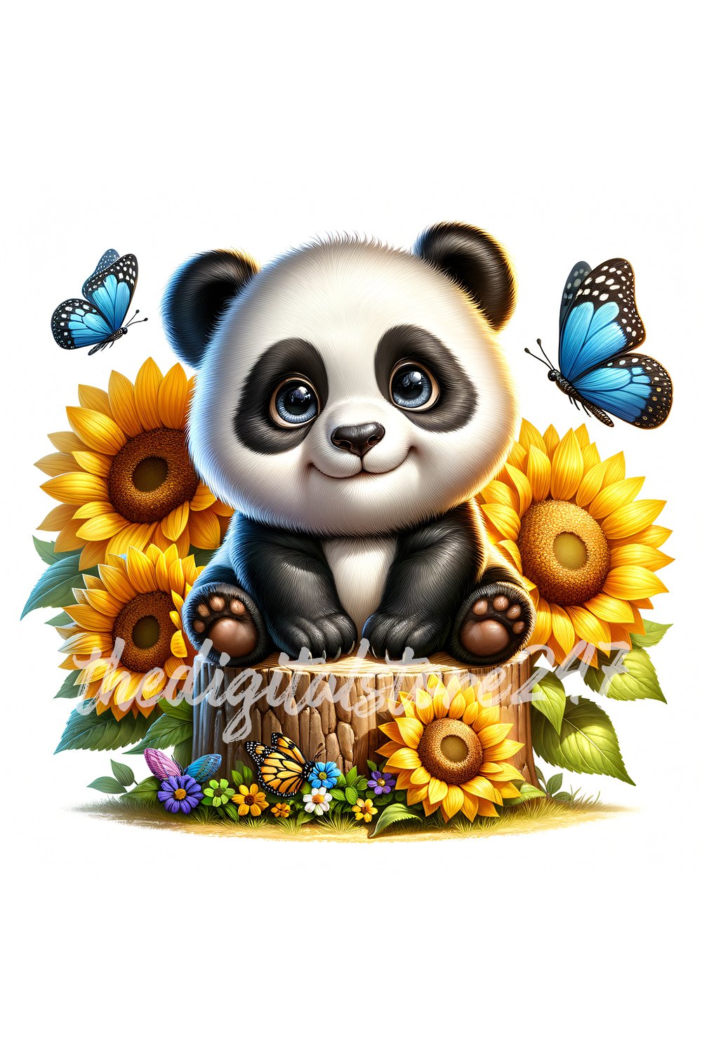 Cute Panda with Sunflowers JPG File (3551325)