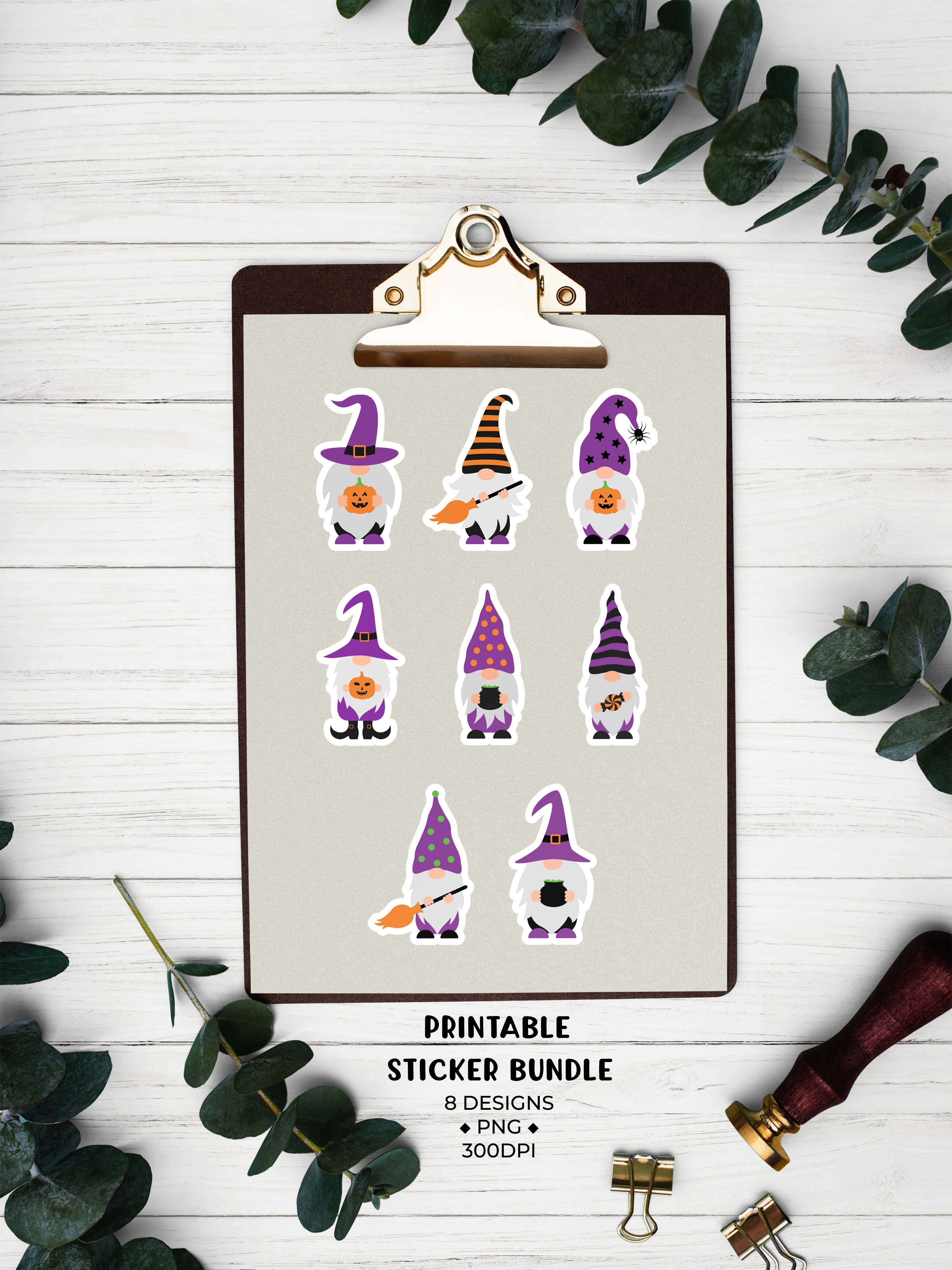 Halloween gnomes sticker bundle. Gnome stickers printable
