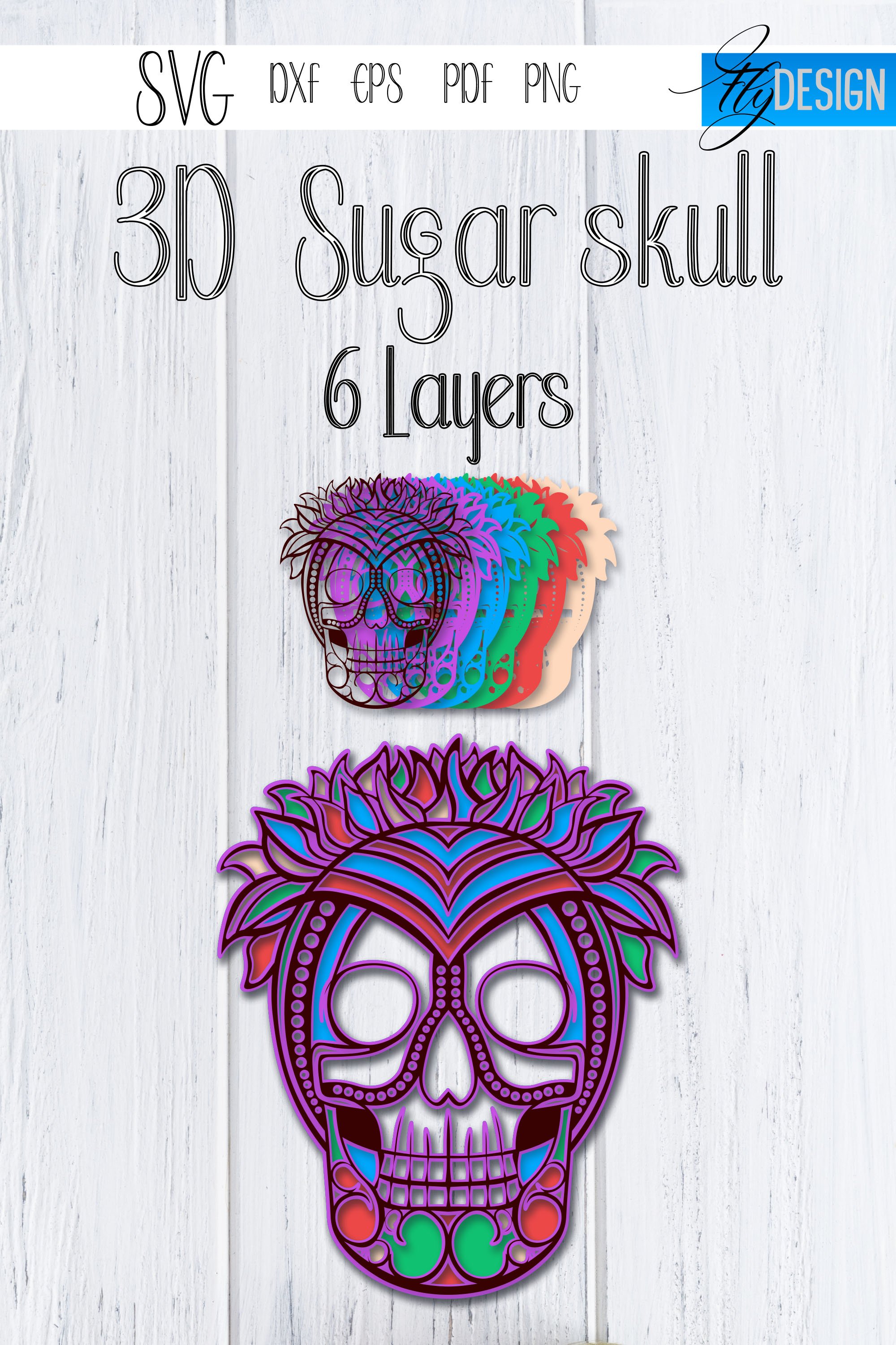 3D Layered Sugar Skull. Layered Halloween SVG (1556374)