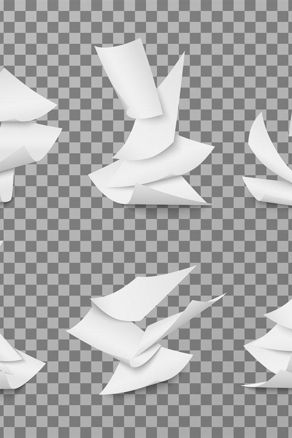 Flying white blank paper sheets. Pile of document pages vect
