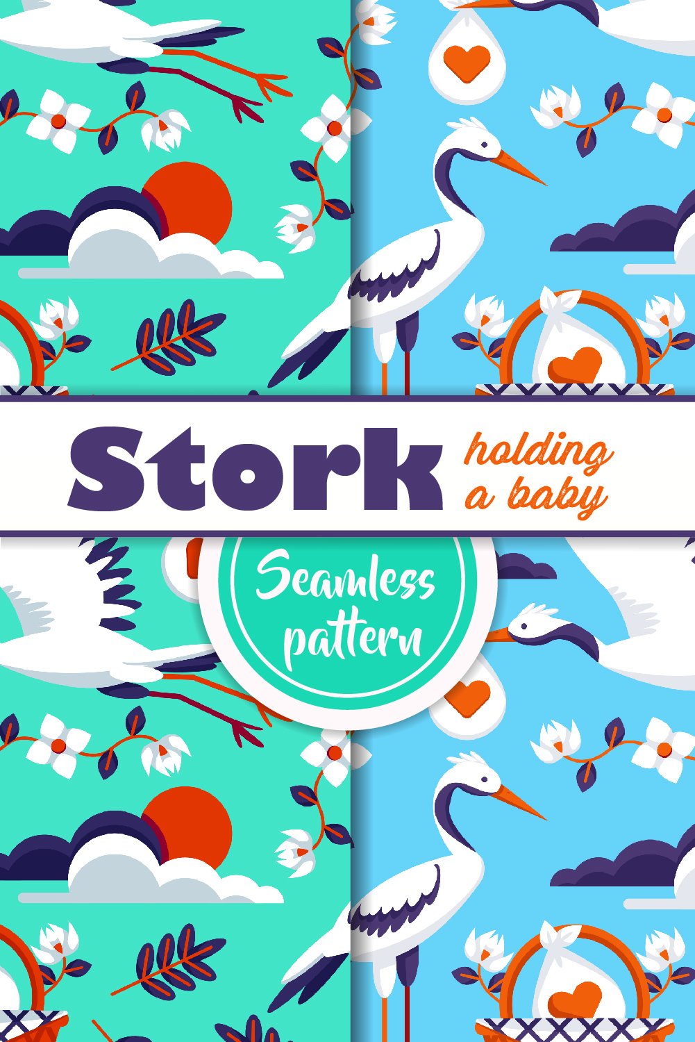 Stork holding a baby pattern