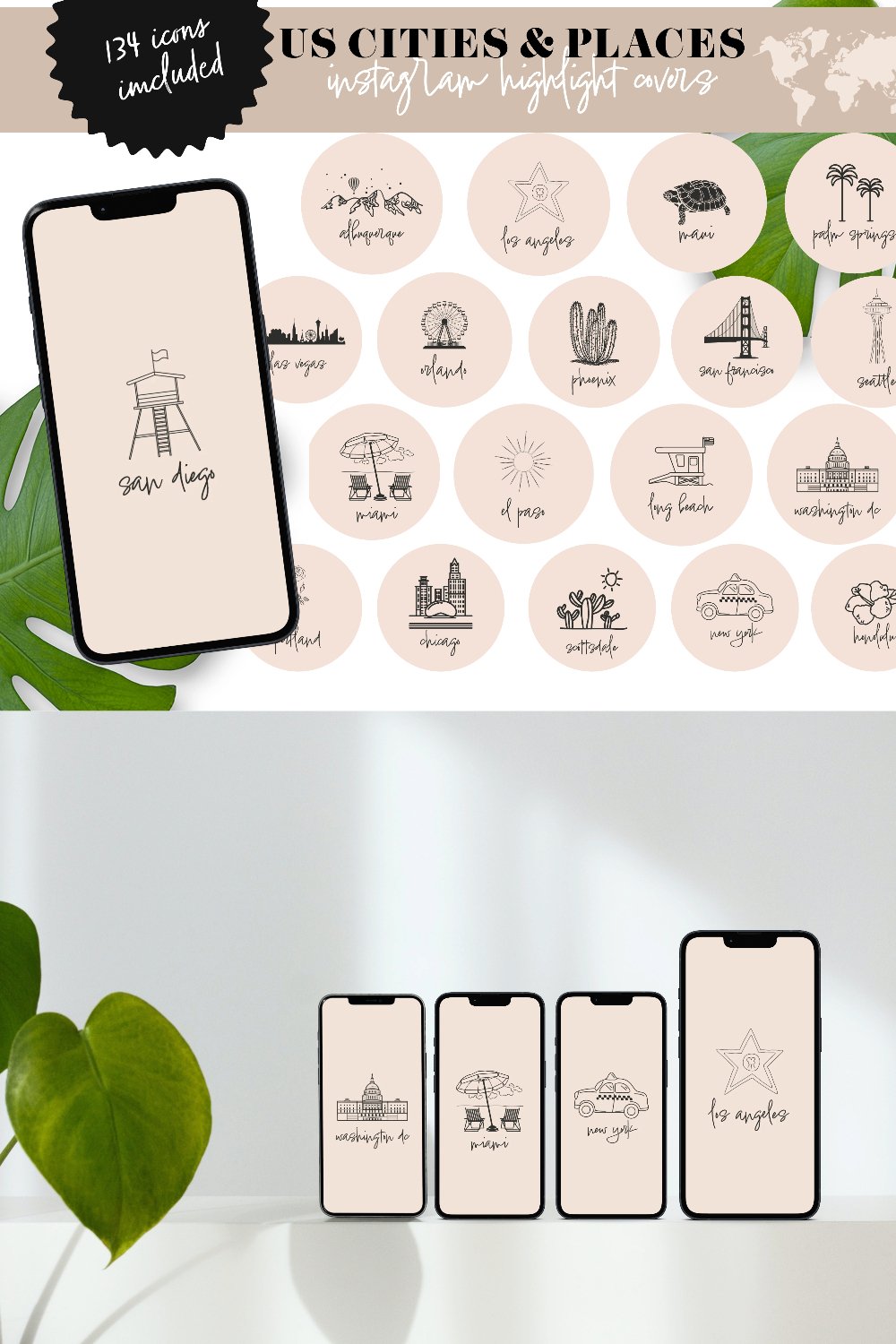 beige us cities travel instagram highlight covers