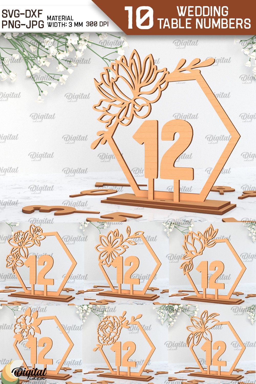 Wedding Table Numbers Laser Cut Bundle. Wedding Decor SVG