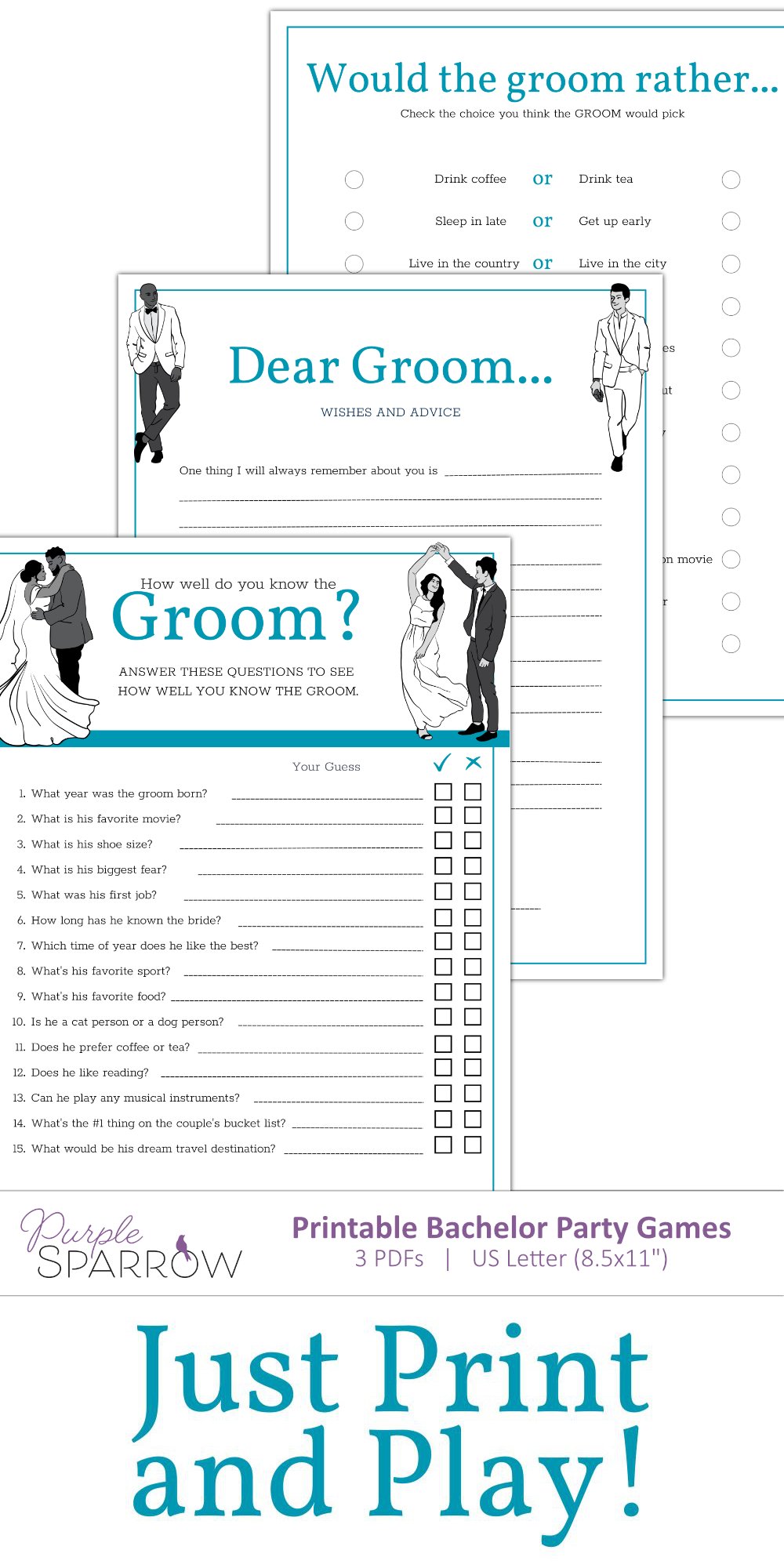 Bachelor Party Games | 3 Printable PDFs | US Letter