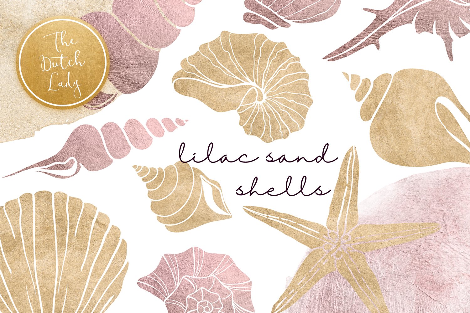 Lilac & Sand Seashell Clipart Set
