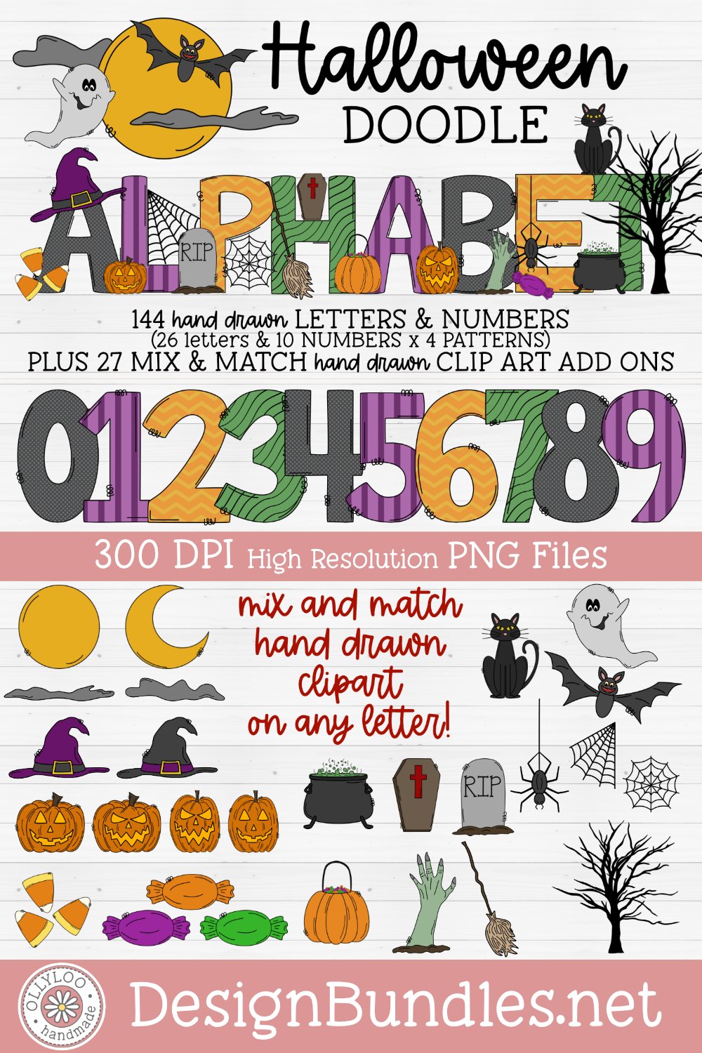 Halloween Alphabet & Numbers Bundle with Hand Drawn Clipart