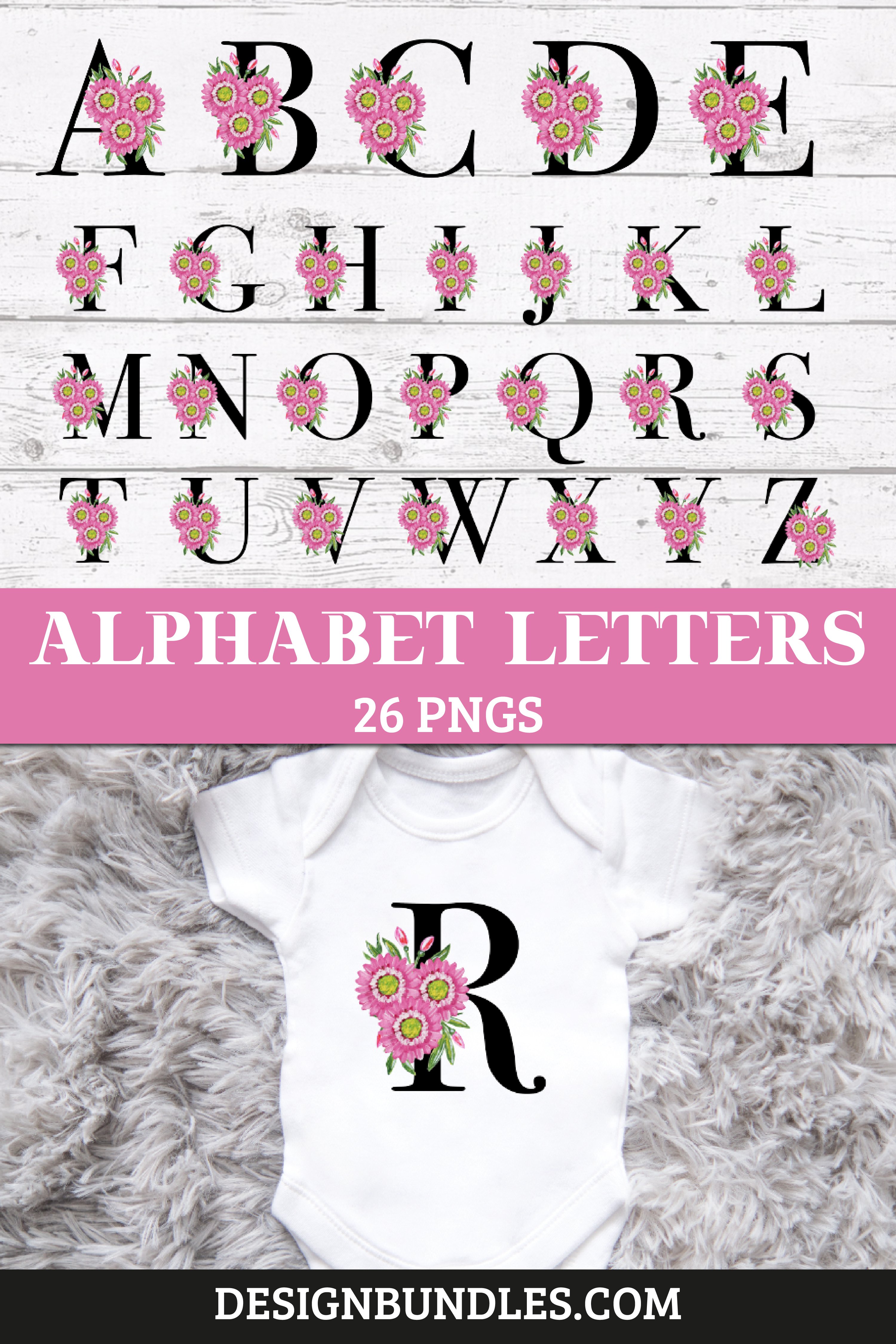 26 Acrylic Flowers ABC Letters, Florals bundle PNG (1403327)