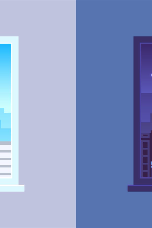 Window view. Day and night cartoon vector concept