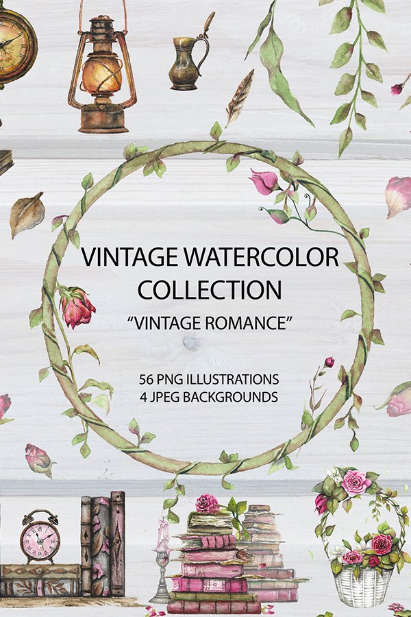 Vintage Romantic Watercolor Elements Set