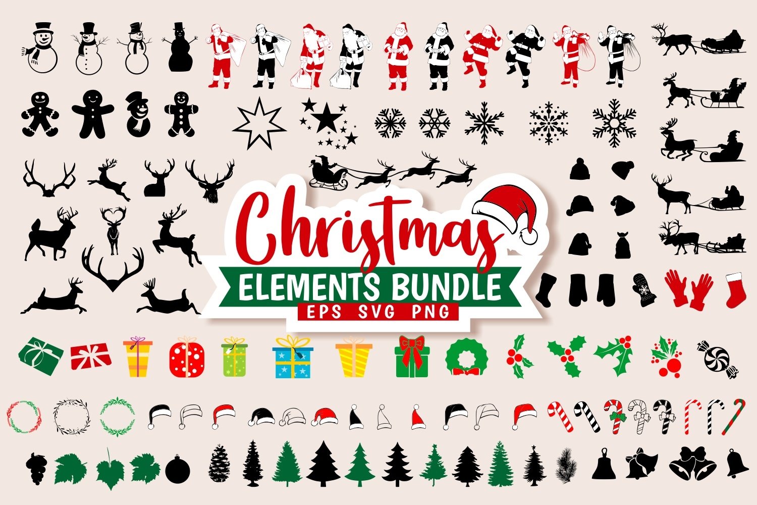 Christmas Elements SVG PNG Bundle Silhouettes Icon (889157)