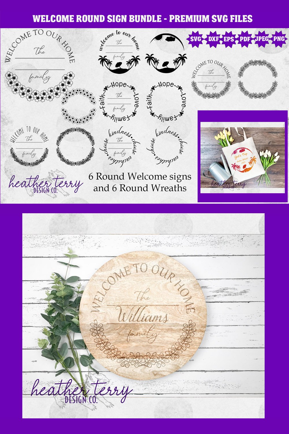 Round farmhouse wreath monogram svg sublimation bundle