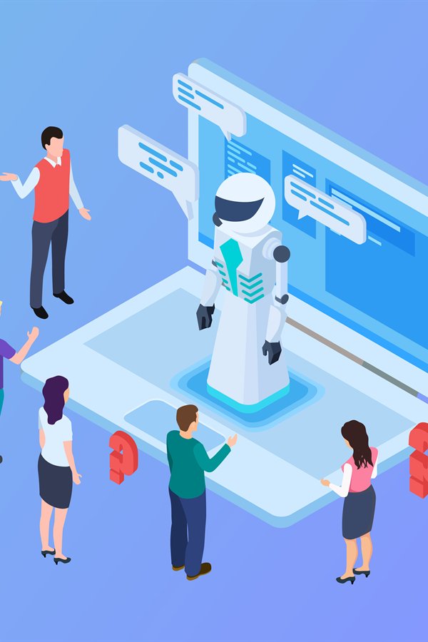 Chatbot vector concept. Isometric artificial intelligence ro