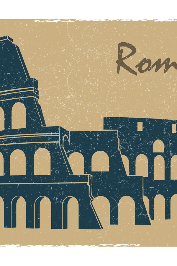 Vintage rome coliseum logo emblem postcard design