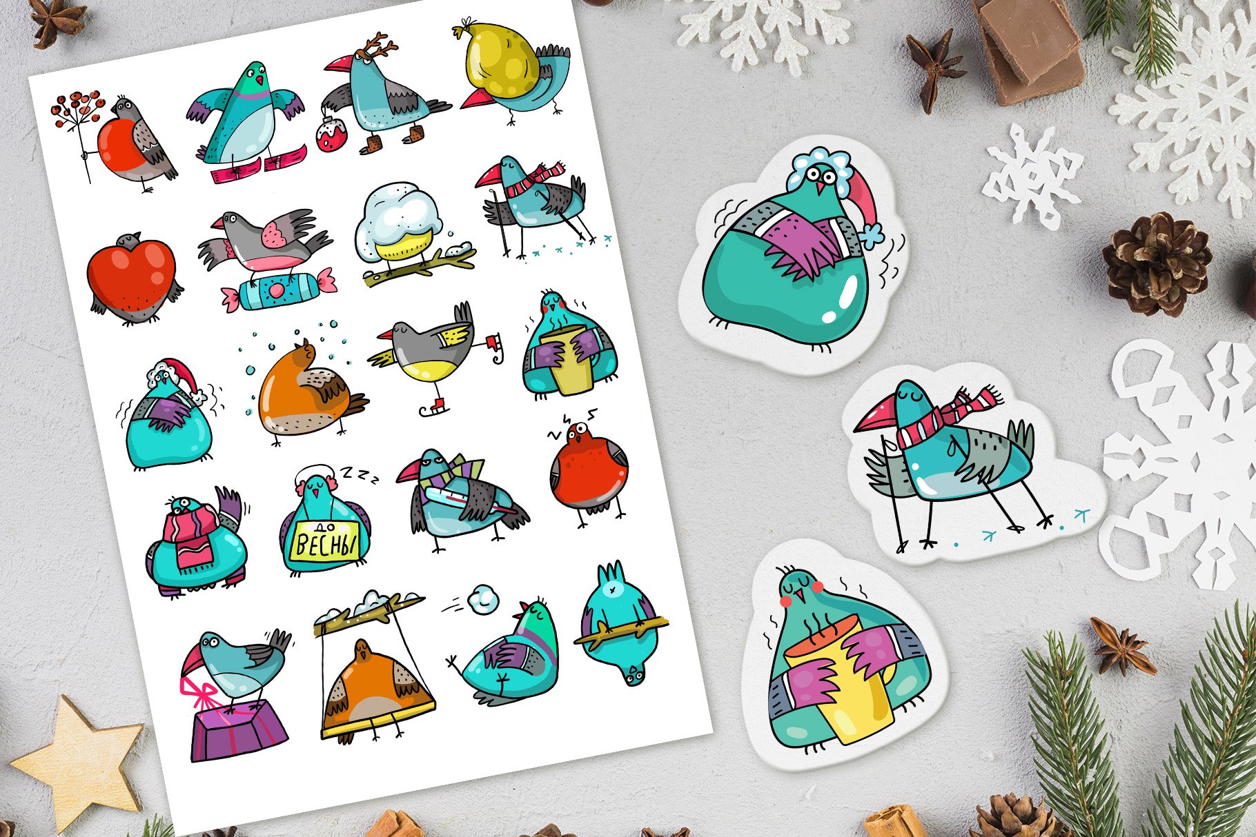 Winter Birds 20 vector illustrations