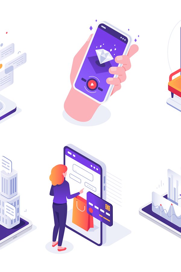 Isometric augmented reality smartphone. Mobile AR platform,