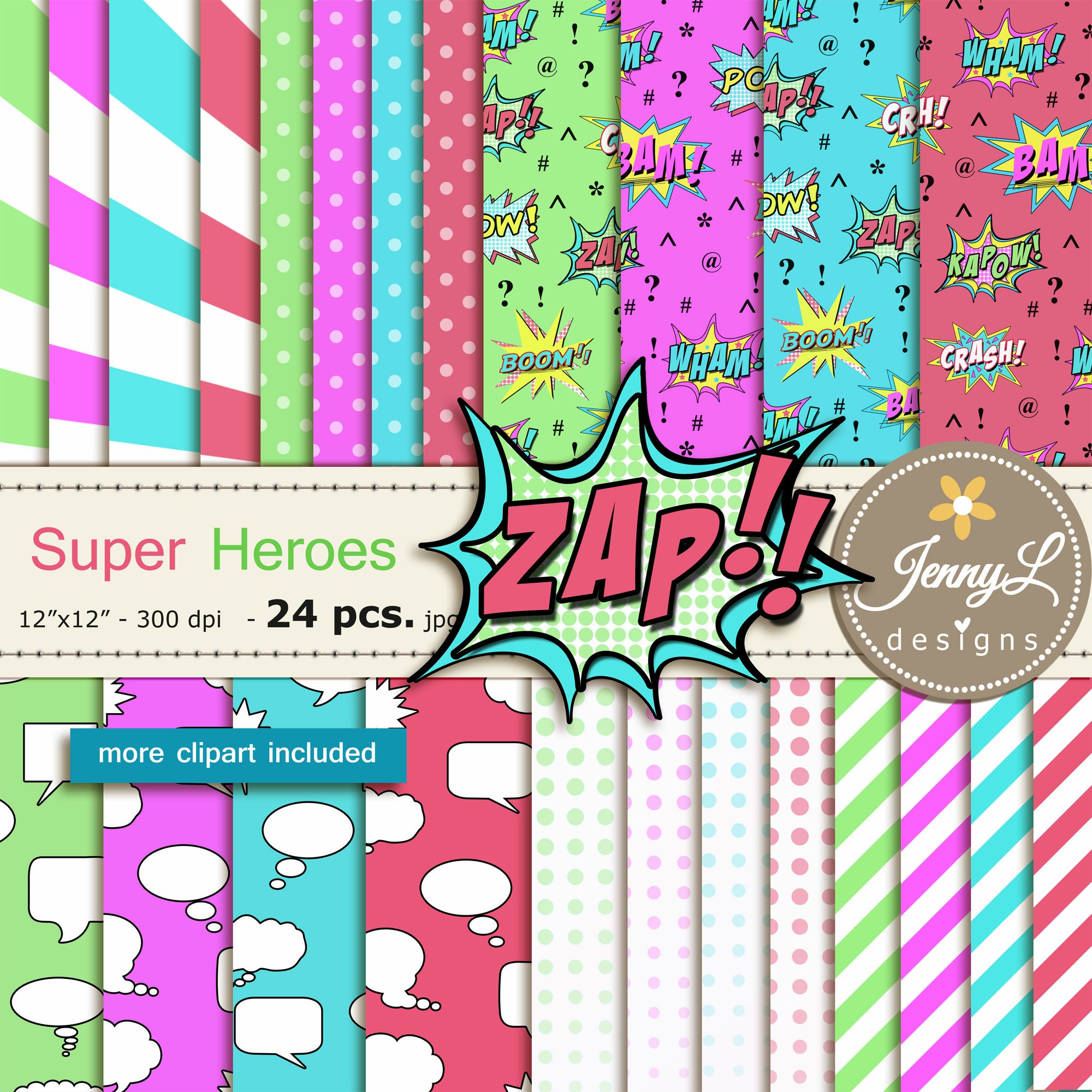 Super Hero Digital Papers and Clipart SET