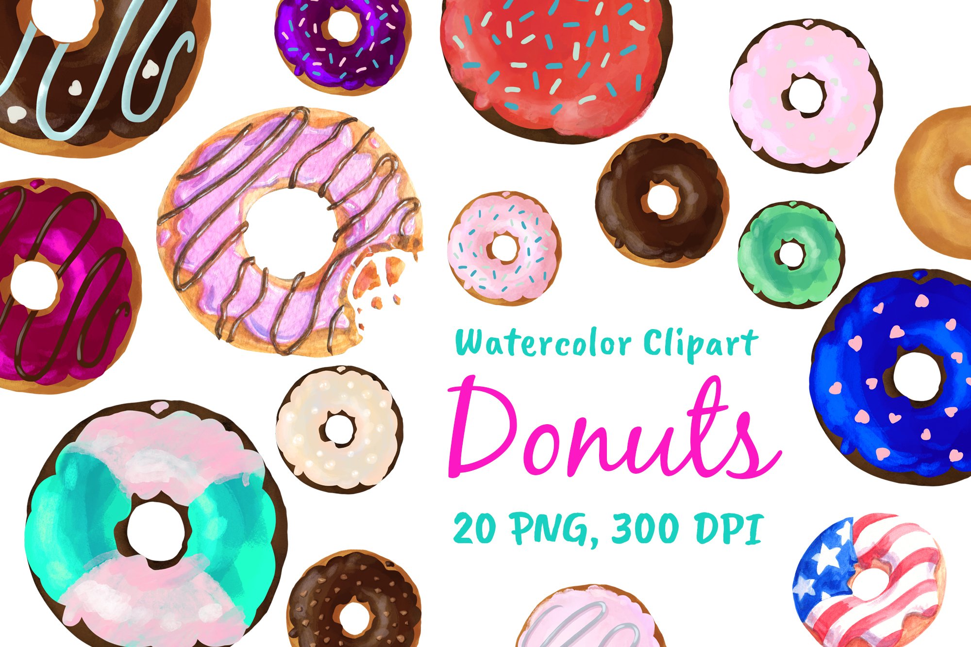 Watercolor Doughnuts Graphics - Donut Bakery Clipart Png