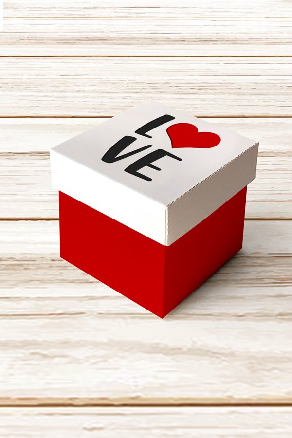 Heart Cube Box With Lid SVG Design (1743770)