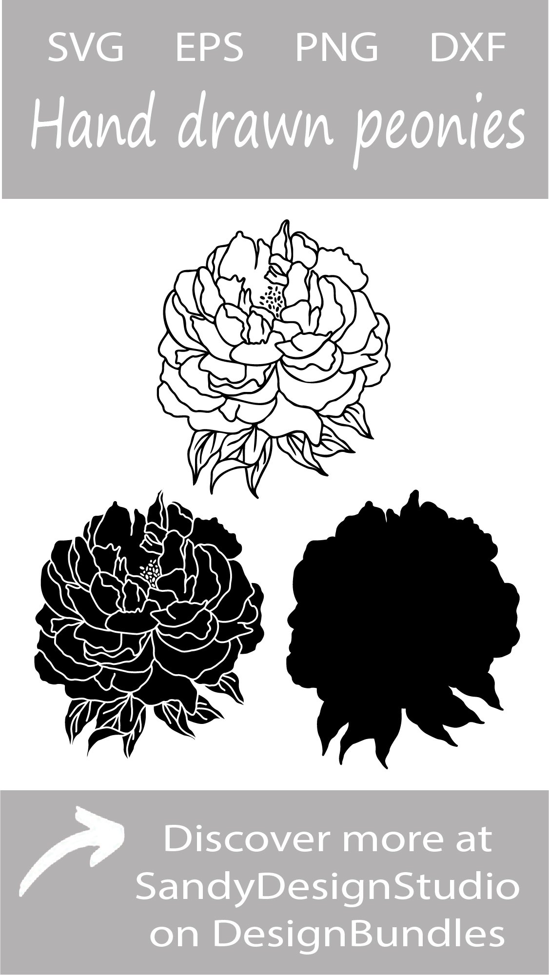 Peonies SVG outline. Peonies Florals Silhouette. (2155239)