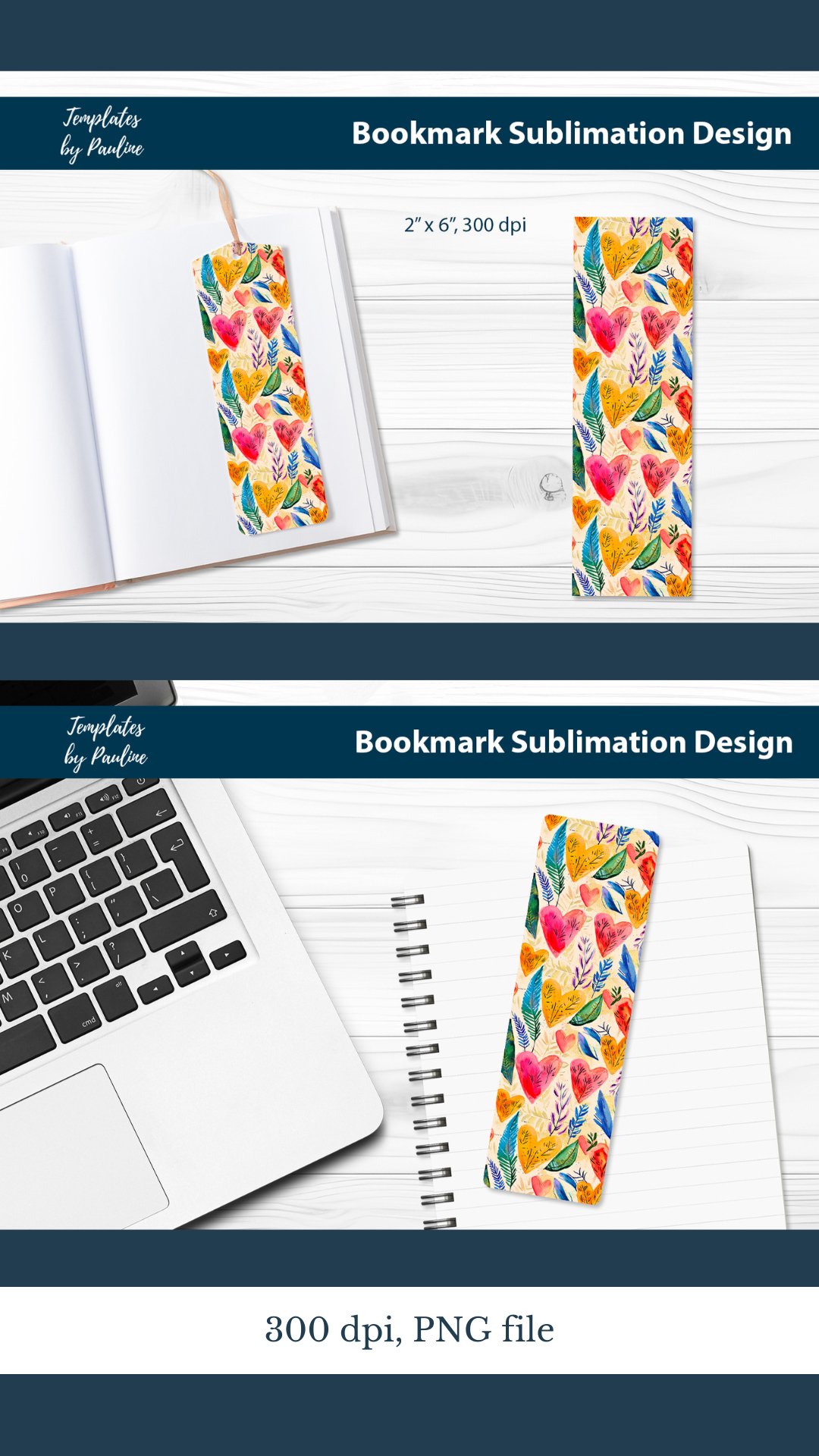 red orange Heart Bookmark Sublimation, Printable Bookmark