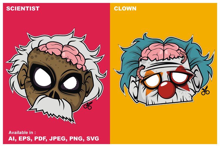 Zombie Invasion Paper Mask - Scientist vs Clown