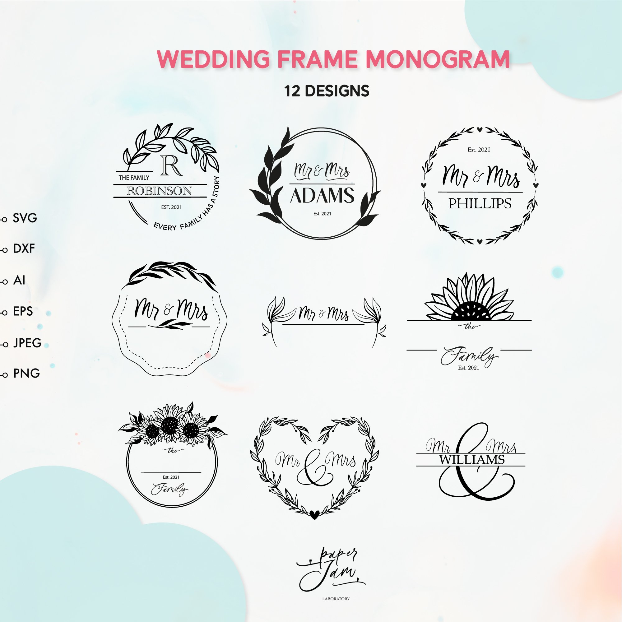 Wedding frame monogram SVG Family name frame SVG