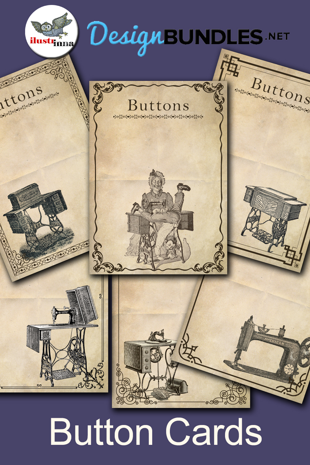 Vintage Button Cards Printable – Sewing Ephemera Set