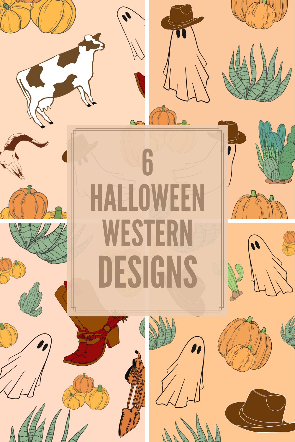 Halloween western cowboy seamless pattern pumpkin and ghost