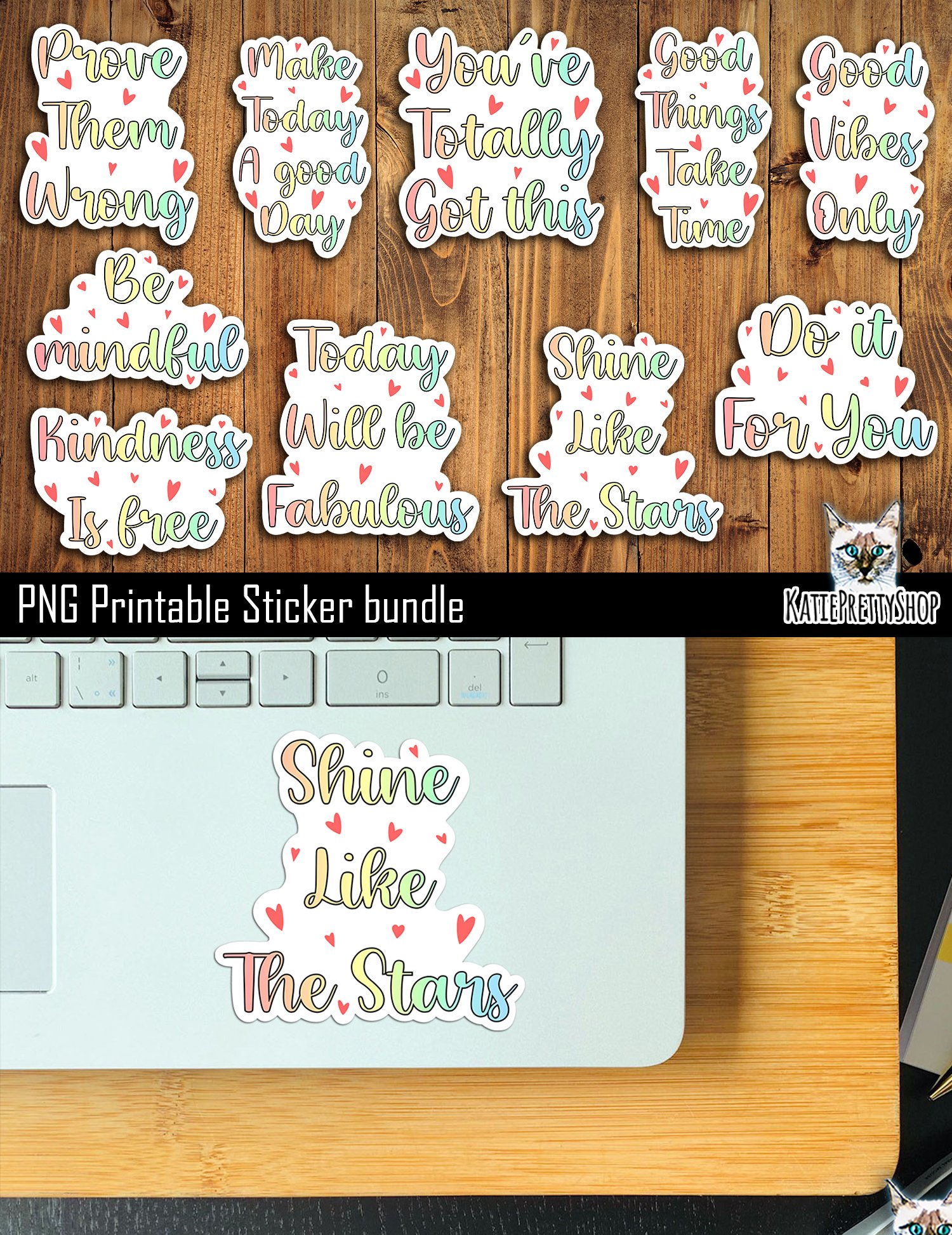 Inspirational Printable Sticker bundle. Positivity Stickers