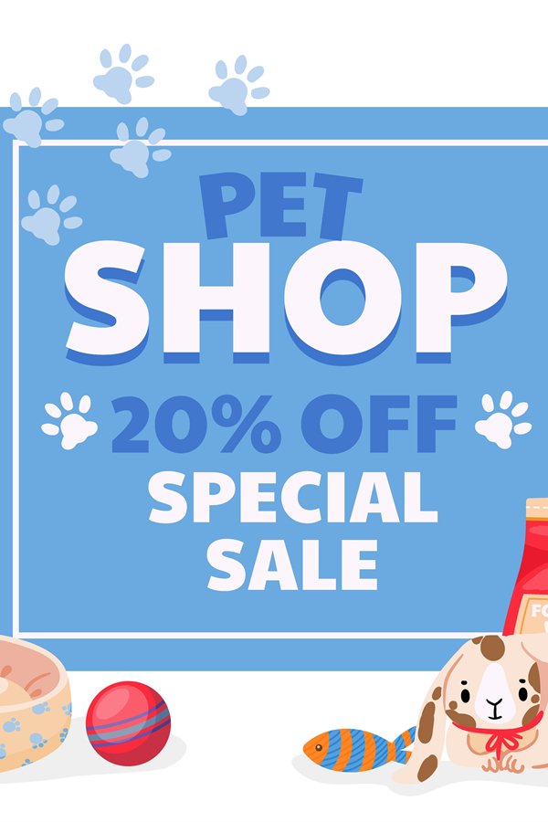 Pet shop sale banner with domestic animals, dog and cat. Zoo