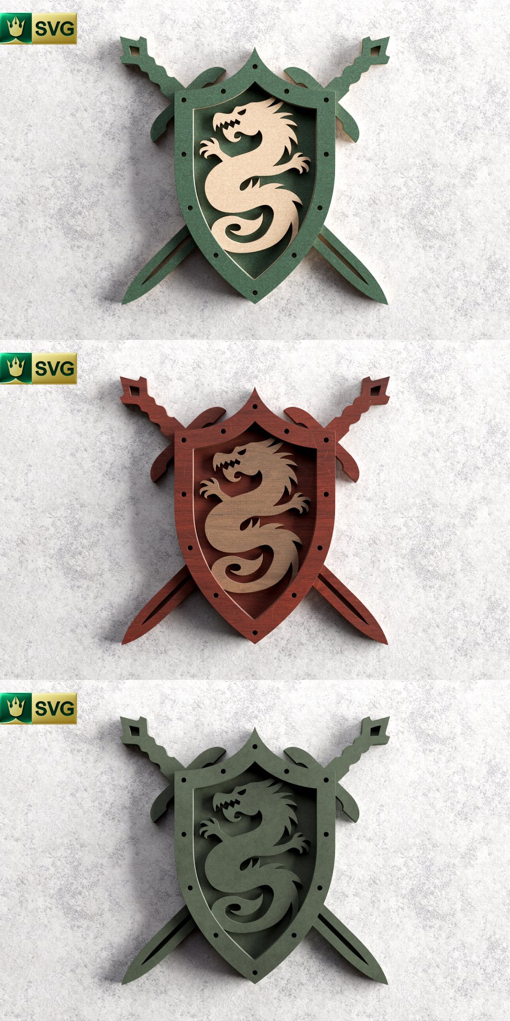 Dragon Crest 3D Layered SVG | Fantasy Cut File | Shield