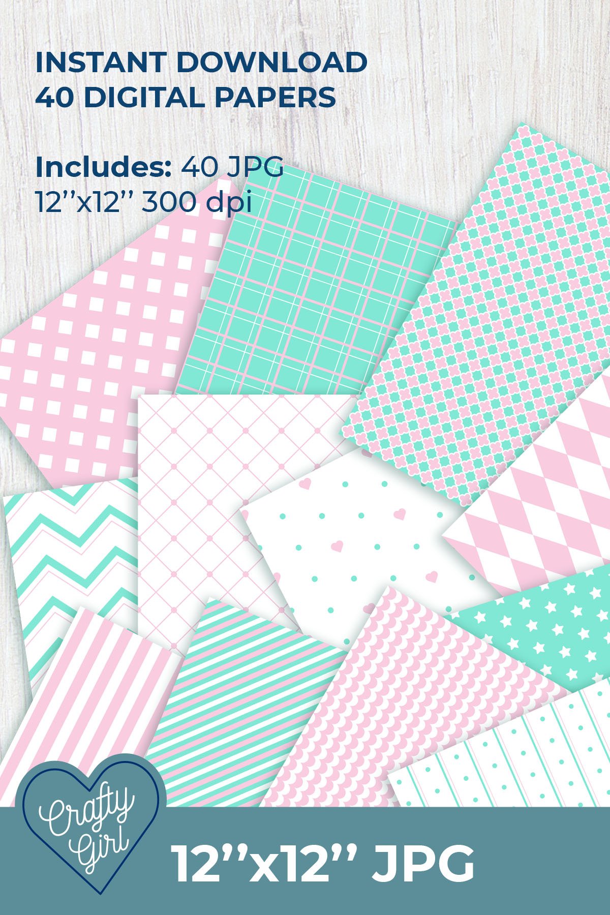 Pack of 40 Scrapbook Papers in Pastel Colors It’s a Girl