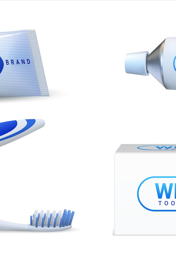 Toothpaste. Realistic 3D tube packaging mockup with brand id