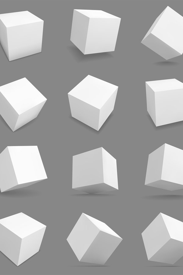 3d cubes. White blocks with different lighting and shadows,