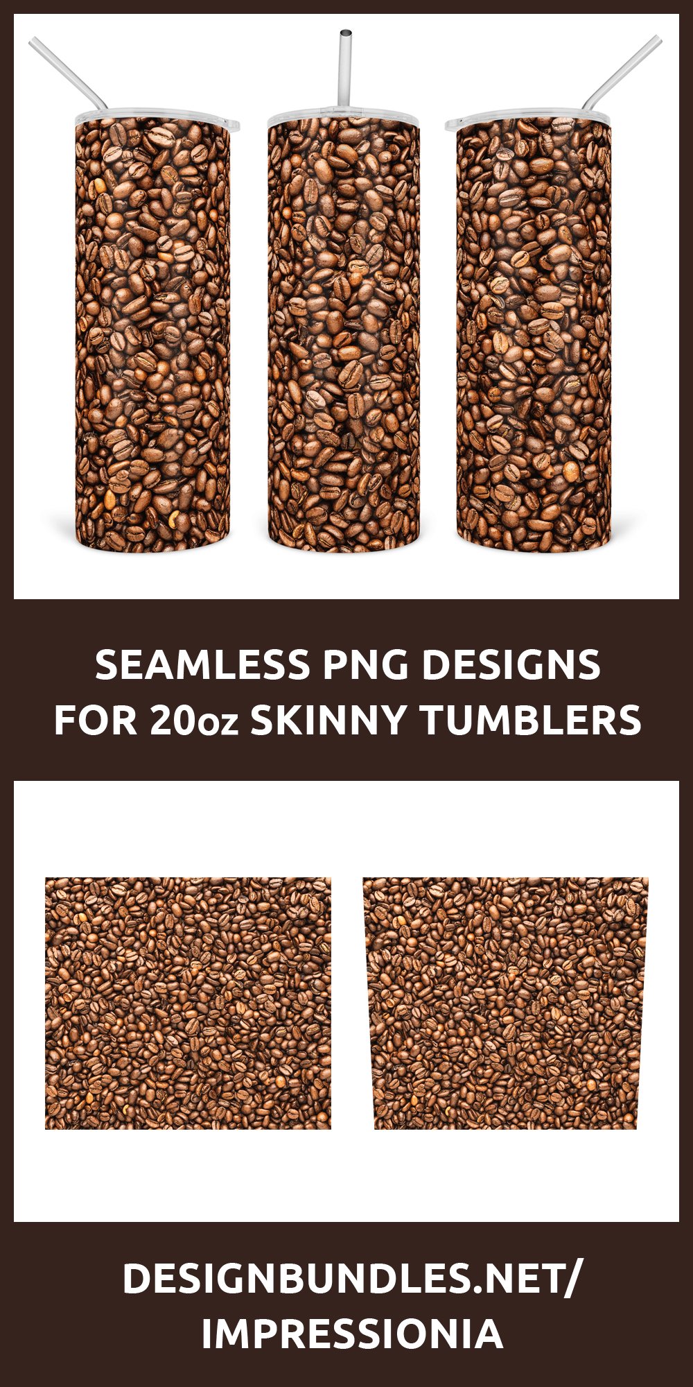 Seamless Coffee Bean Tumbler Sublimation PNG, Coffee Tumbler
