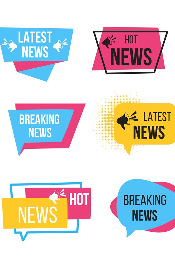 News badge. Promotion stickers with megaphone and text bulb,