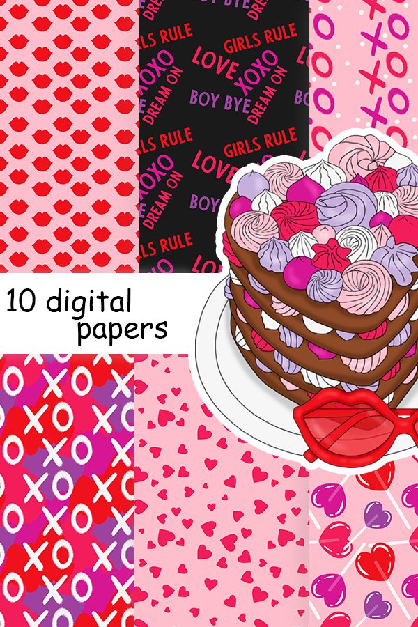 Galentine's Day Seamless Pattern | Kiss Digital Paper
