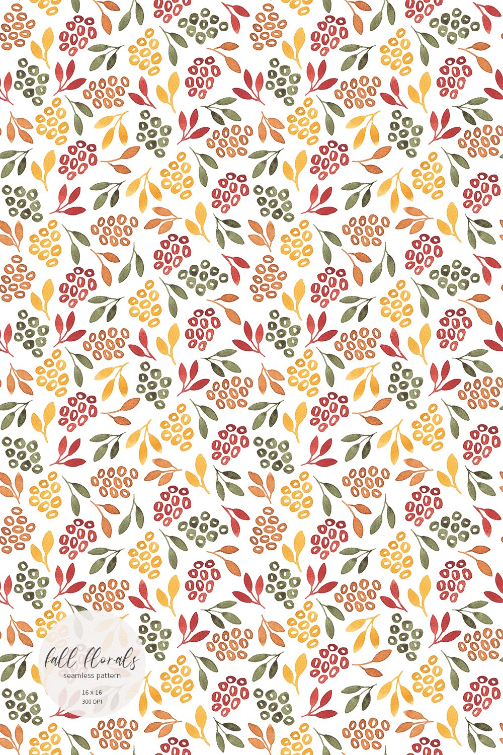 Watercolor fall floral digital paper, leaf seamless pattern