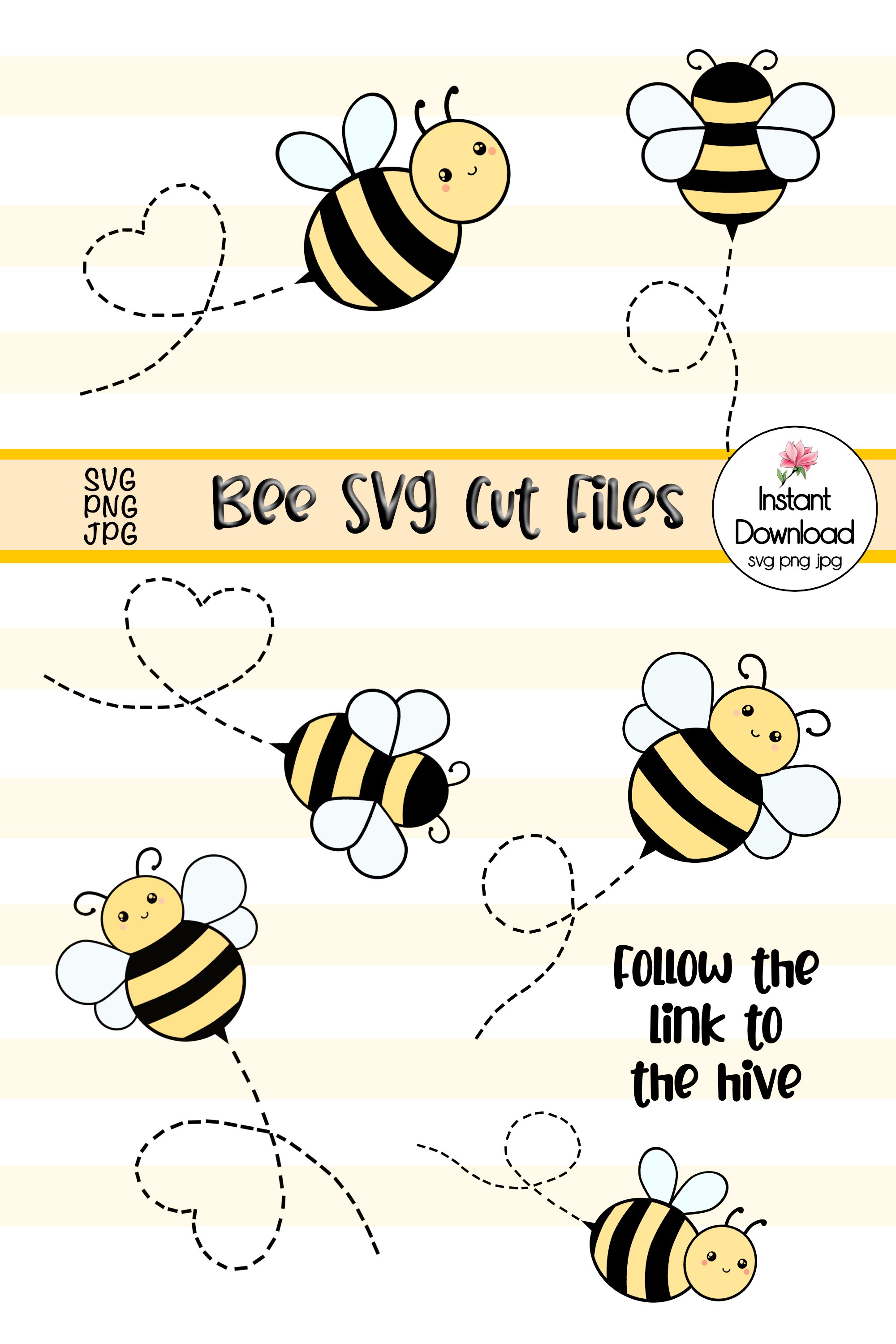 Bee SVG, Kawaii Bee Cut File, PNG, JPG (1138384)