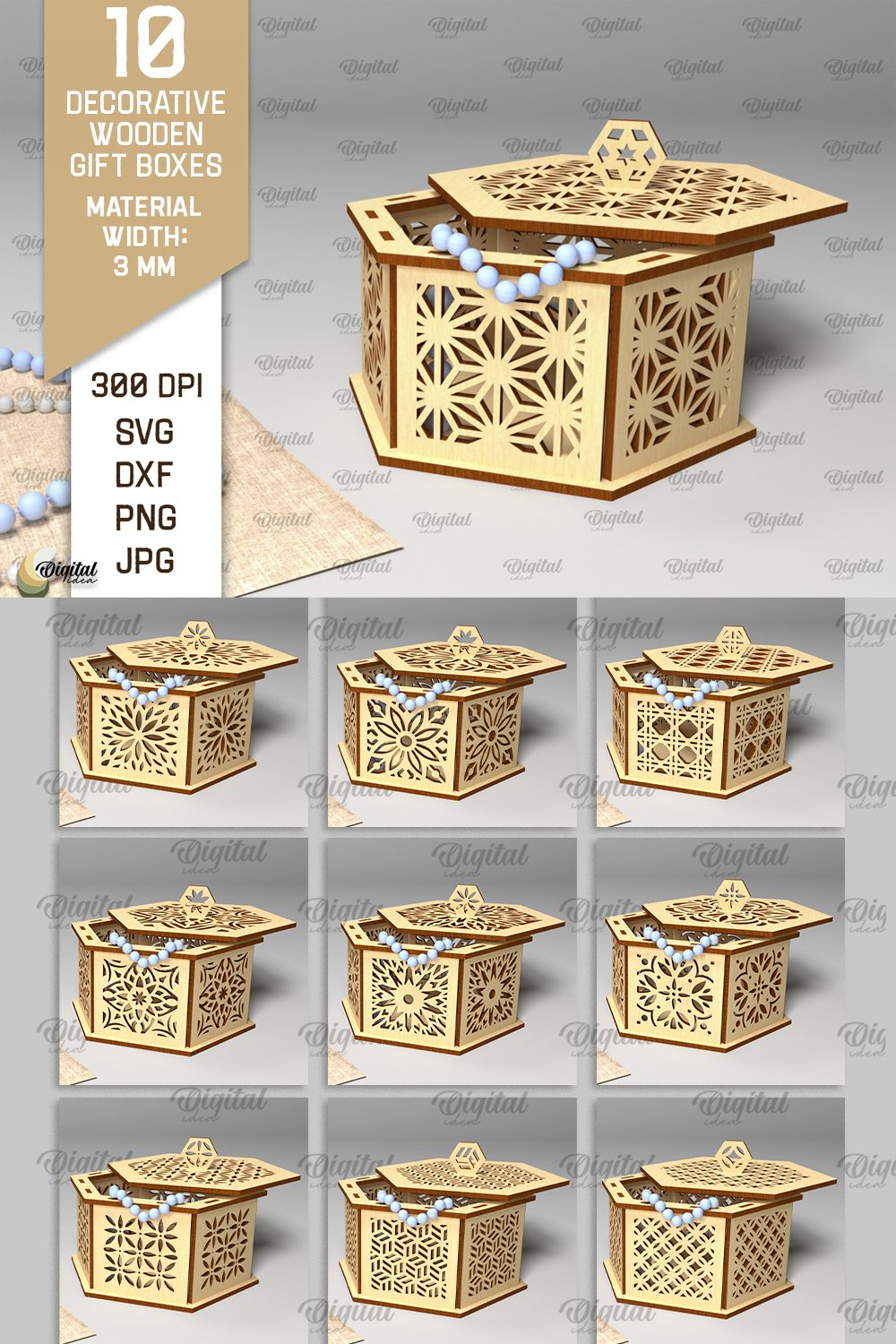 Decorative Wooden Gift Boxes Laser Cut Bundle. 3D (3773821)